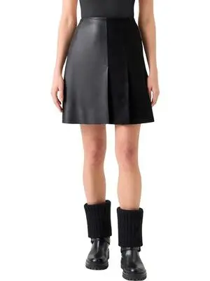 AKRIS Mixed Media Pleated Leather Skirt
