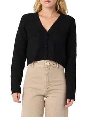 ALL IN FAVOR Pointelle Crop Cardigan - Black