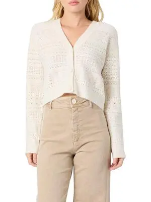 ALL IN FAVOR Pointelle Crop Cardigan - Cream
