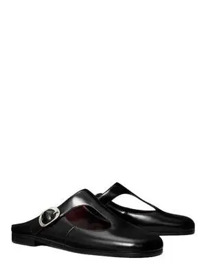 Tory Burch Violet T-strap Leather Mules - Perfect Black