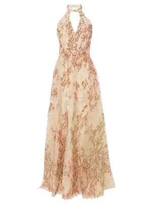 SAIID KOBEISY Embroidered Halterneck Gown - Neutrals