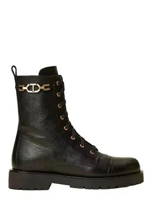 TWINSET Lace-up Chain Boots - Black