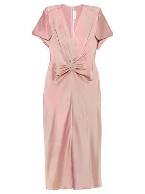 Victoria Beckham V-neck Draped Midi Dress - Pink