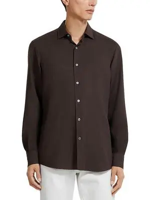 Zegna Cashco Regular Fit Shirt - Dark Brown