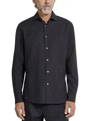 Zegna Cashco Regular Fit Shirt - Dark Green/black