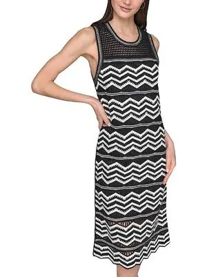 Karl Lagerfeld Paris Sleeveless Chevron Knit Dress - Black/soft White