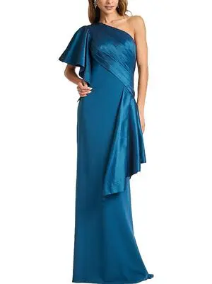 Tadashi Shoji Santa Fe Draped Flounce Gown - Blue