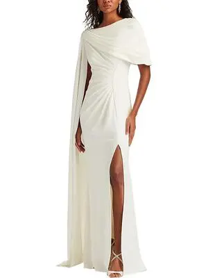 Tadashi Shoji Acadia Shawl Draped Gown - Ivory