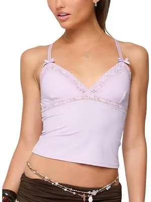 EDIKTED Fran Lacey V Neck Tank Top - Lilac