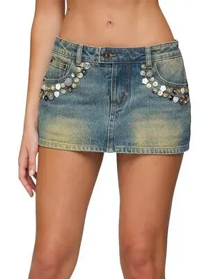 EDIKTED Mixed Buttons Denim Mini Skort - Blue