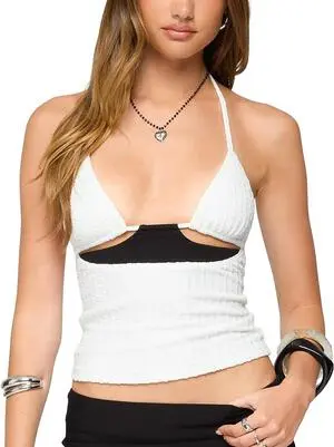 EDIKTED Textured Cut-out Halter Top - White And Black