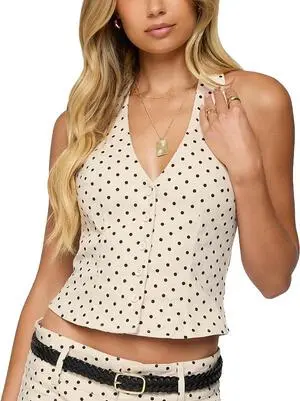 EDIKTED Polka Dot Halter Top - Cream