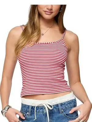 EDIKTED Striped Headband Tank Top Set - Red And White