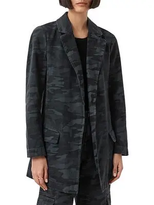 ALLSAINTS Aleida Camouflage Print Denim Blazer Camo Ink Blue