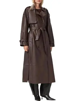 ALLSAINTS Reed Leather Trench Coat - Bitter Brown