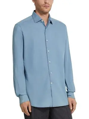 Zegna Cotton Regular Fit Button Down Shirt - Light Blue