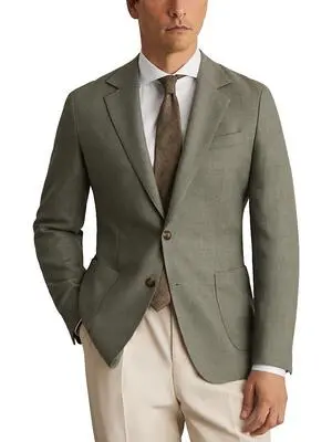 REISS Midnight Single Breasted Textured Slim Fit Blazer - Sage Green