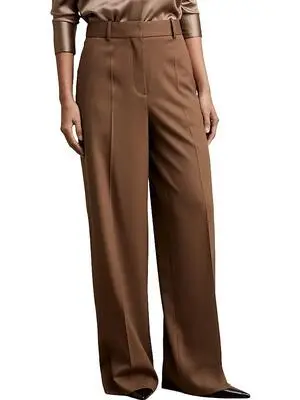 REISS Solene Wool Blend Wide Leg Trousers - Tan