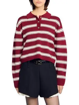 Sandro Striped Rugby Shirt - Bordeaux