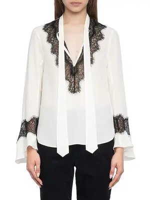 Zadig&Voltaire Tuan Silk Lace Trim Blouse - Flake