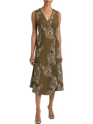Santorelli Ursa Sleeveless Faux Wrap Dress With Metal Buckle - Sahara