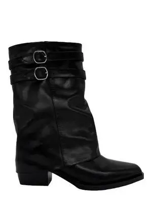 AMIE RAFA Alma Foldover Leather Boots - Black