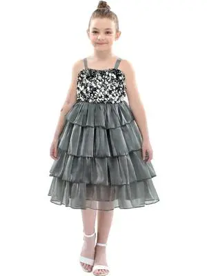 TULLEEN Layered Tulle Sequin Sleeveless Dress - Grey