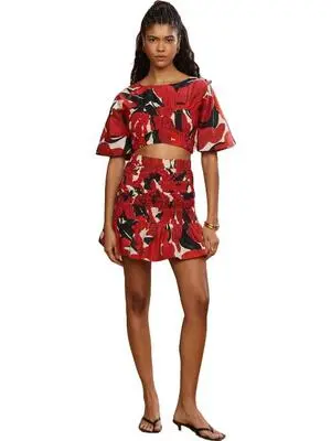 AMUR Penelope Smocked Mini Skirt - Red Bloom