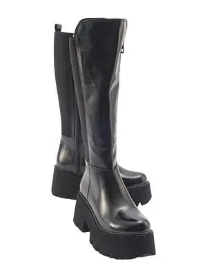 PROLOGUE SHOES Solo Platform Boots Black Patent Faux Leather