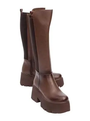 PROLOGUE SHOES Solo Platform Boots - Brown Faux Leather