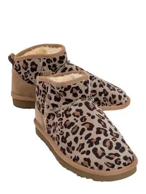 FOREVER & ALWAYS SHOES Forever & Always Zaz Leopard Print Leather Ankle Boots - Beige Leather