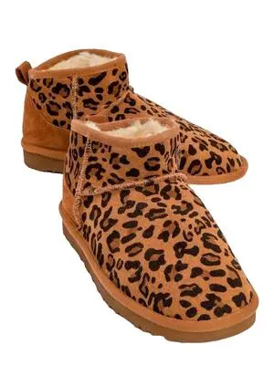 FOREVER & ALWAYS SHOES Forever & Always Zaz Leopard Print Leather Ankle Boots - Cognac Leather