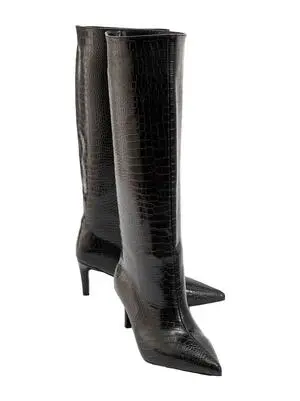 PROLOGUE SHOES Cassandra Knee High Boots Black Print Faux Leather