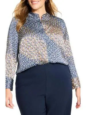 NIC+ZOE Monogram Mix Button-up Top - Blue Multi