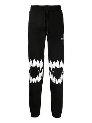 PHOBIA Mouth-print Cotton Track Pants - Black