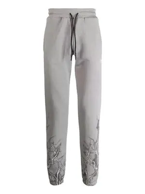 PHOBIA Lightning-print Cotton Track Trousers - Grey