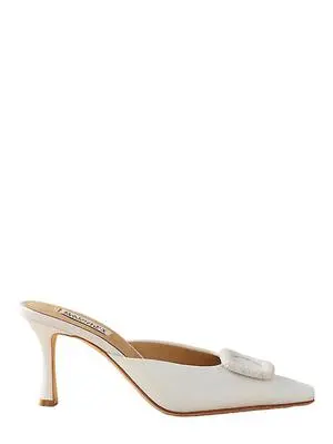 Badgley Mischka Graylynn Square-toe Mule Heels - White Crepe