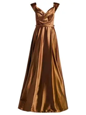 Basix Black Label Draped-bodice A-line Gown - Brown