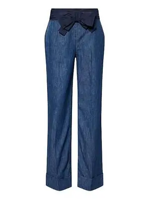Valentino Garavani Bow-embroidered Wide-leg Denim Jeans - Medium Blue Denim