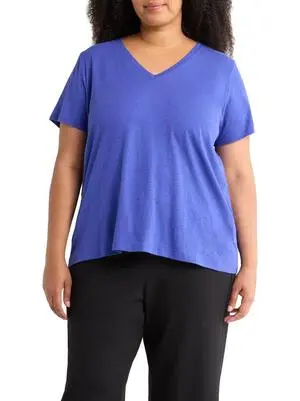 Eileen Fisher Easy V-neck Organic Cotton Slub T-shirt - Royal
