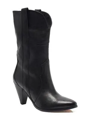 Free People Tapered Heel Western Boots Black Leather