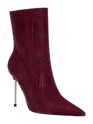 AZALEA WANG Calean Snakeskin Embossed Bootie - Burgundy