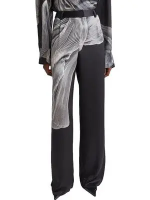 JASON WU Dancing Pleat Print Satin Straight Leg Trousers - Black/pink