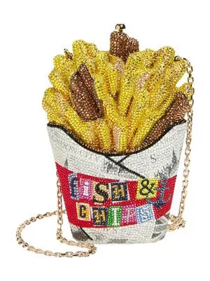 Judith Leiber French Fries & Chips Crystal Embellished Clutch - Champagne Transparent Multi