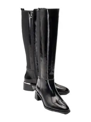 FOREVER & ALWAYS SHOES Rochos Leather Knee High Boots Black Patent Leather
