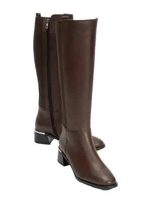 FOREVER & ALWAYS SHOES Rochos Leather Knee High Boots Brown Leather