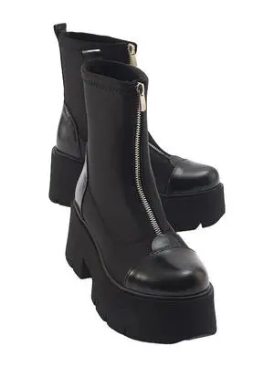 PROLOGUE SHOES Bray Patent Chunky Ankle Boots - Black Patent Faux Leather
