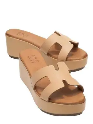 FOREVER & ALWAYS SHOES Lia Leather Platform Sandal - Dark Beige Leather