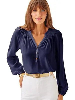 LILLY PULITZER Elsa Silk Top True Navy