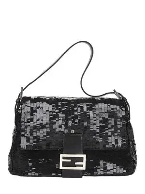 Fendi Sequin Mama Baguette Shoulder Bag - Black